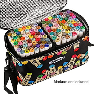 Toprema New Marker Pen Case Holder for 120 Markers Organizer Multifunctional Zipper Storage Carrying Bag with Pattern Black