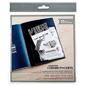 Adhesive Clear Corner Storage Pockets. Set of 2, Large 6" x 6". Adds Extra Storage Space to Folders, Notebooks, and Journals. Cuttable Sticky Peel and Stick.