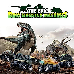 DINOBROS Pull Back Dinosaur Car Toys 4 Pack Dino Toys for 3 Year Old Boys and Toddlers T-Rex Dinosaur Games Monster Trucks