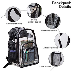 Clear Backpack, Heavy Duty Transparent See Through Bag, Waterproof Rucksack for Women Men Girls Boys to School College Security Travel Hiking Stadium Sports