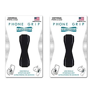 LoveHandle Universal Grip for Most Smartphones, Mini Tablets and Cases, Black Elastic Strap with Black Base, Pack of 2, LH-01-2PackBlack