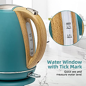 SULIVES 1500W Electric Kettle with 1.7L Capacity, LED Light Indicator, Auto Shut-Off and Dry Protection, Stainless Steel Interior and BPA-Free, Cordless Design, Fast Boiling Water Kettle for Daily Use