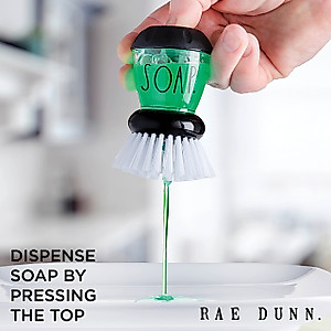 Rae Dunn Collection Soap Dispensing Dish Brush Set - Set of 2 Palm Brush Dish Scrubber with 2 Replacement Brush Heads