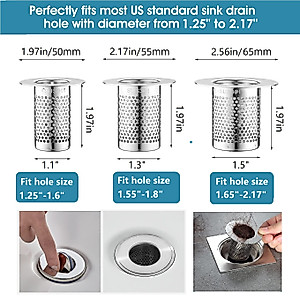 CNSZNAT Hair Catcher Shower Drain, Bathtub Drain Cover, Deep Stainless Steel Sink Strainer for Bathroom Sink Bathtub Shower Floor Drain, Fit Hole Size from 1.25" to 2.17"(3-Pack)
