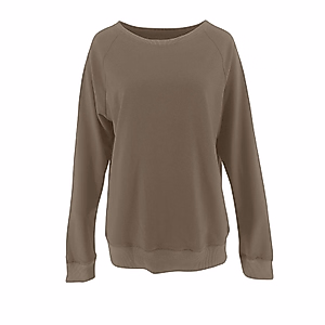 PRETTODAY Women's Casual Crew Neck Sweatshirts Raglan Long Sleeve Solid Tunic Tops Loose Pullovers Khaki