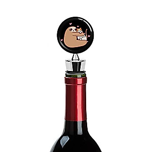 Sloth Loves Cat Wine Bottle Stoppers Reusable Plug Wine Saver Corks for Beverage Holiday Party Kitchen Decorative