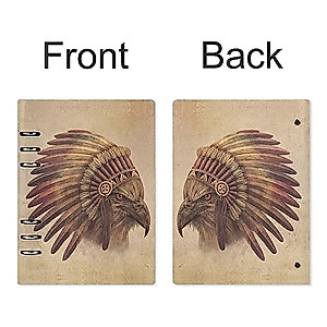 US Indian Bald Eagle Notebook Cover 6-Ring Binder Portable Planner Book Loose-Leaf Cover for Home Office