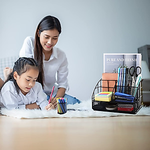 vedett Office Desk Organizer with 6 Compartments + Pen Holder / 72 Accessories, Desk Accessories Organizers for Office, Home, School (Black)