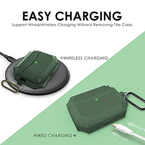 Blaspins AirPods Pro Case, Military Design TPU Hard Shell, Full-Body Rugged Protective Cover Case Skin Shockproof, Secure Lock Clip with Keychain for AirPod Pro 2019 [Front LED Visible] TPU - Green