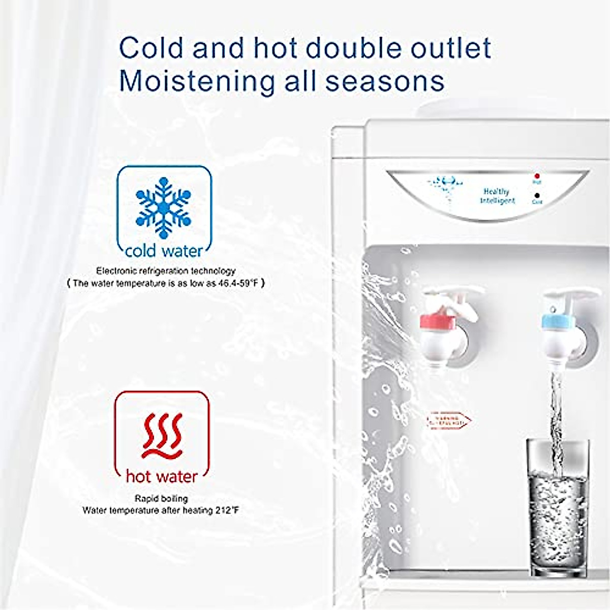 Hot & Cold Water Dispenser，Water Cooler Dispenser 5 Gallon Top-Loading Water Coolers with Child Safety Lock Removable Drip Tray & Storage Cabinet for Home Office (White)