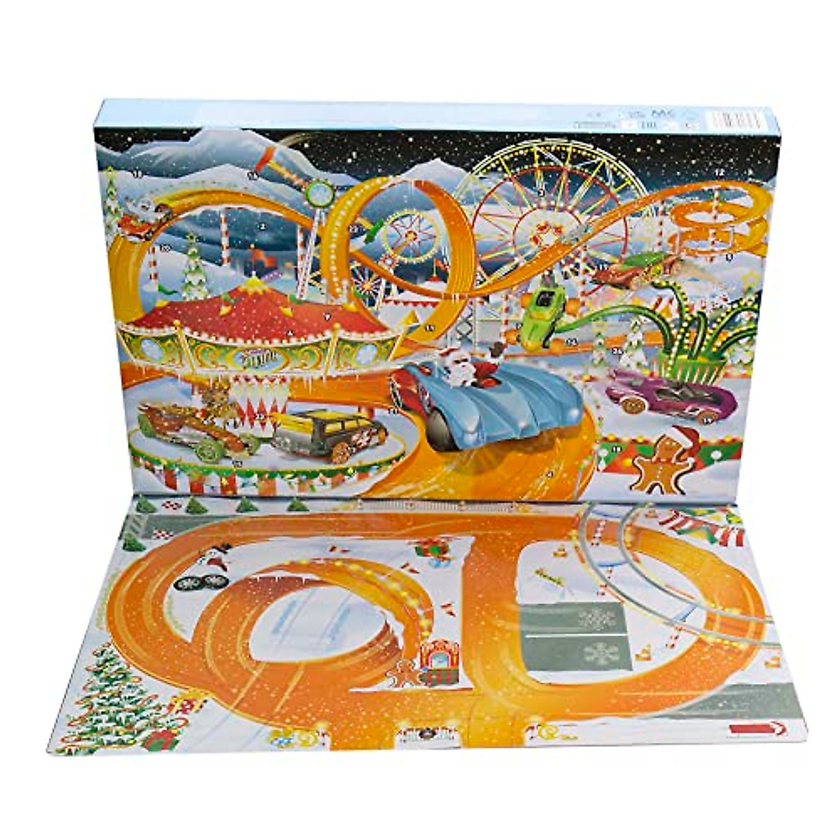 Hot Wheels Toy Cars, 2022 Advent Calendar with 8 1:64 Scale Vehicles, 16 Holiday-Themed Accessories & Playmat