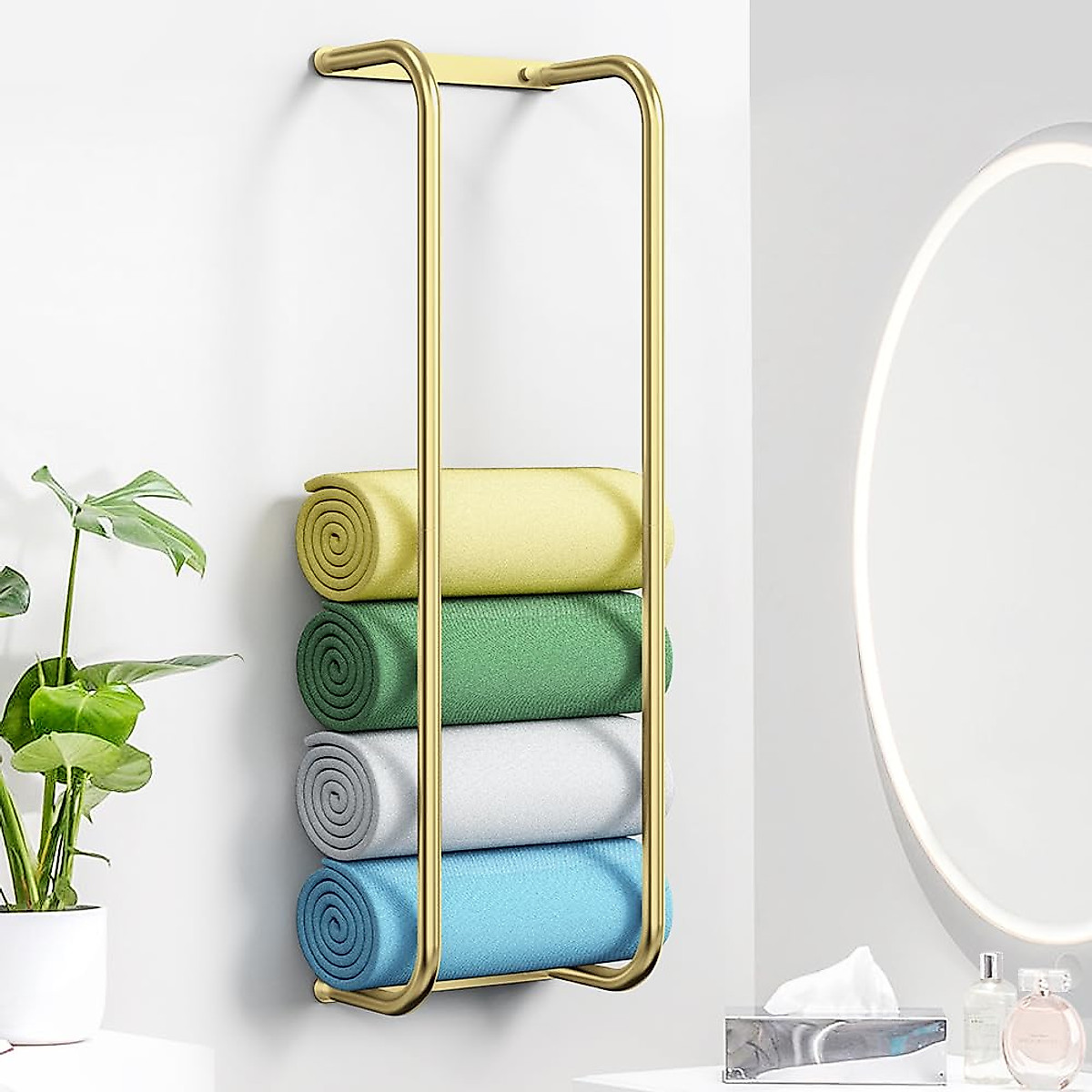 Towel Rack Wall Mounted, Bathroom Towel Storage, Stainless Steel Towel Racks for Bathroom, Bath Towel Holder Organizer for Folded Large Towel Washcloths, Easy to Install, Silver