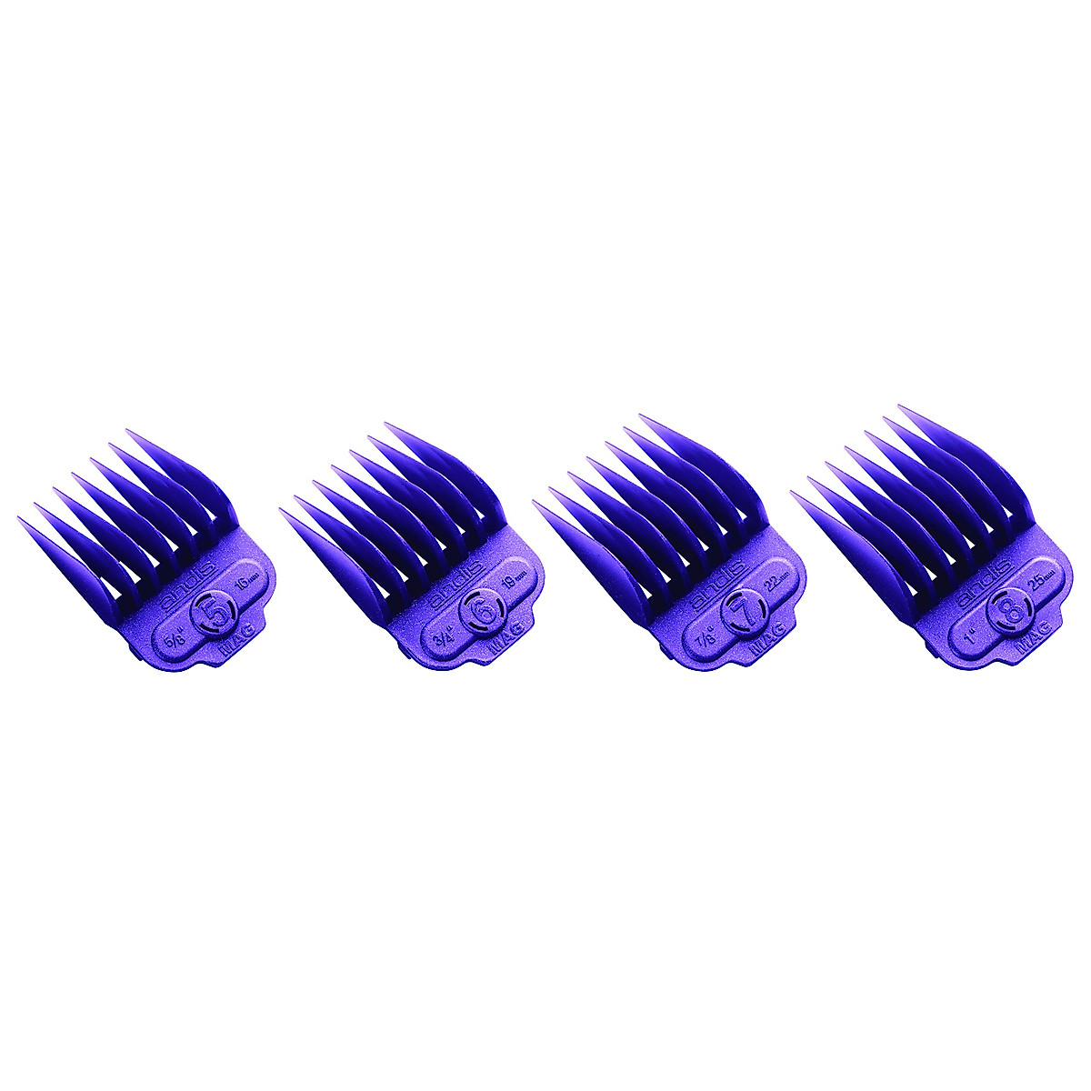 Andis 66320 Magnetic 4-Piece Comb Set - Perfect for Hair Cutting & Grooming – Sizes 5, 6, 7, 8 (5/8", 3/4", 7/8", 1") – Large, Purple