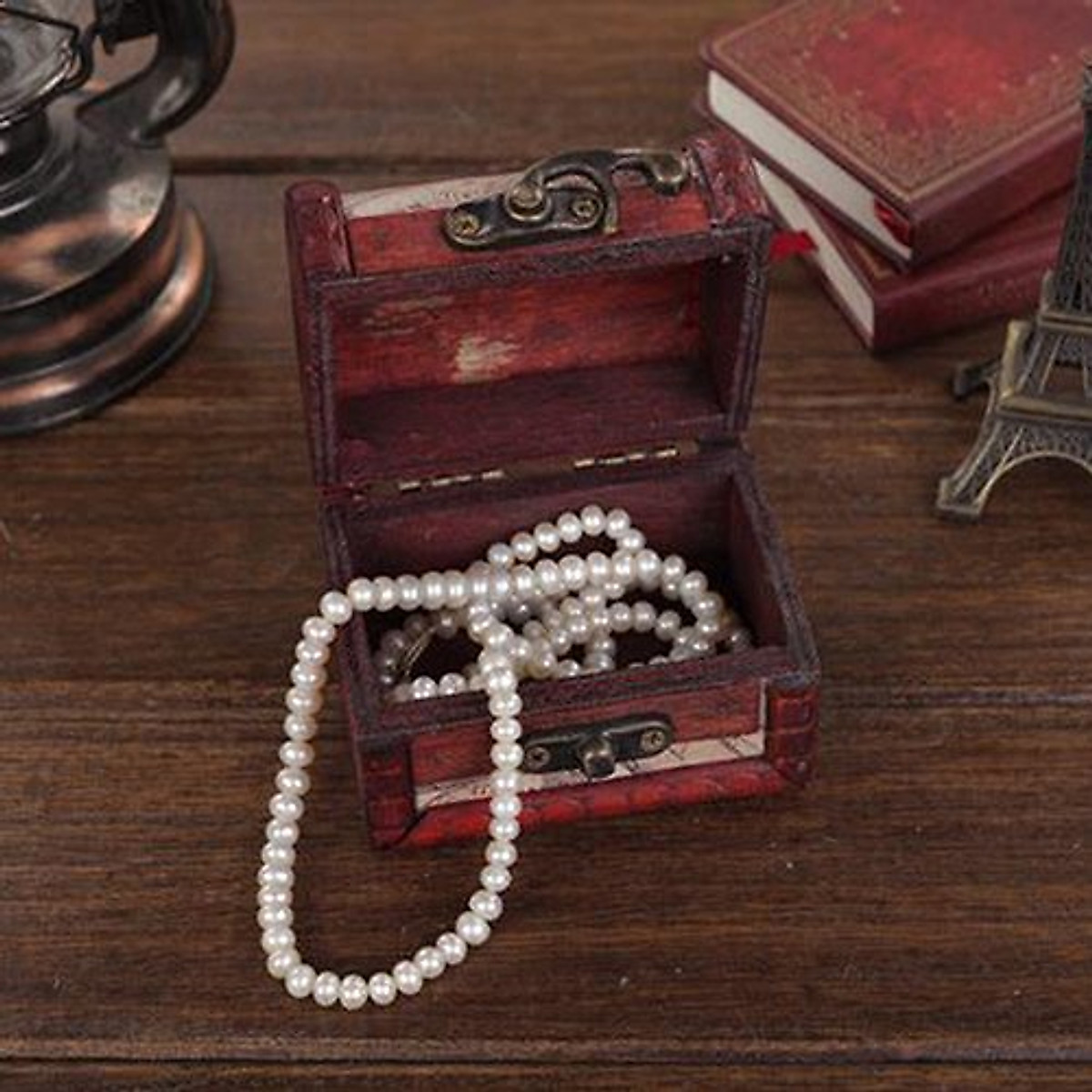 smallwoodi Jewelry Box,Jewelry Case,Retro Stamp Style Metal Lock Wooden Jewelry Storage Box Treasure Necklace Case Gift Box Storage Box Case