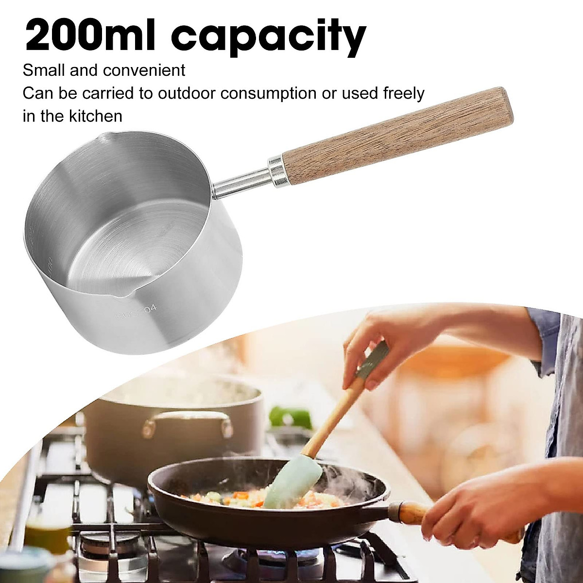 Mini Saucepan 304 Stainless Steel Comfortable Grip Prevent Scalding Portable Milk Butter Warmer Pot 200ml Kitchen Tools