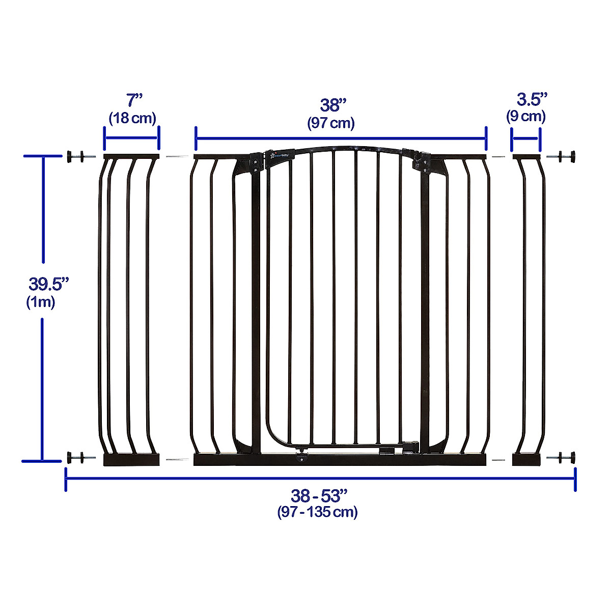 Dreambaby Chelsea Extra-Tall Auto-Close Security Baby Safety Gate-Black-with Extensions, Black, 28-42.5"
