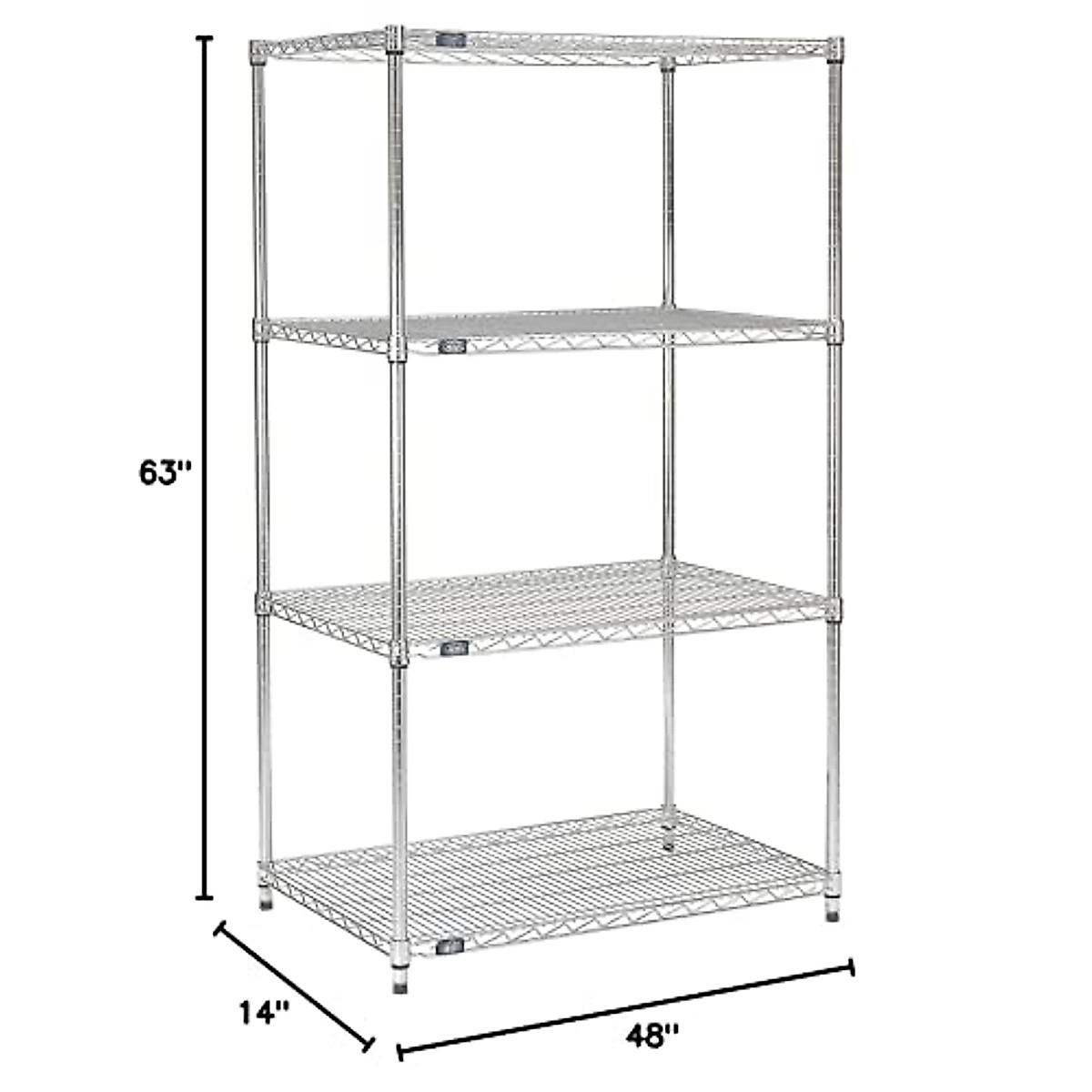 Nexel 14" x 48" x 63", 4 Tier Adjustable Wire Shelving Unit, NSF Listed Commercial Storage Rack, Chrome Finish, leveling feet