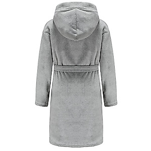 E.W Apparel Kids Boys Girls Hooded Towelling Bathrobe Dressing Gown 100% Cotton Terry Towel Soft Terry Cloth Robe 5-16 Years(Grey,11-12 Years)