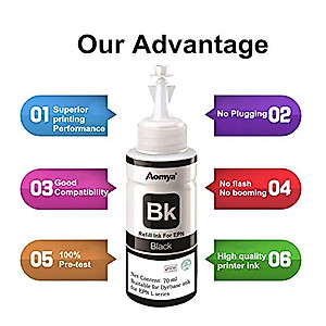 Aomya Compatible Epn T664 Ink Refill Bottle kit for Expression ET-2650, ET-2500, ET-2550, ET-2600 & Workforce ET-16500, ET-4500, ET-4550 L100 L110 L120 L200 L210 L300 L350 L355 L550 L555 Printers