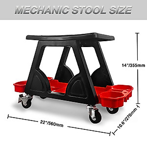 AgiiMan Rolling Mechanic Stool - 300 LBS Capacity Detailing Garage Stool with Wheels, Heavy Duty Mechanic Garage Chair Creeper Seat 2 Tool Storage Drawers Under Seat for Garage Repair