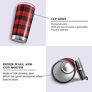 Yasala Tumbler Tartan Checker Plaid Red Black Insulated Office Coffee Cup Back to School Beverage Container Travel Mug with Straw and Lid Double Wall Stainless Steel 20oz