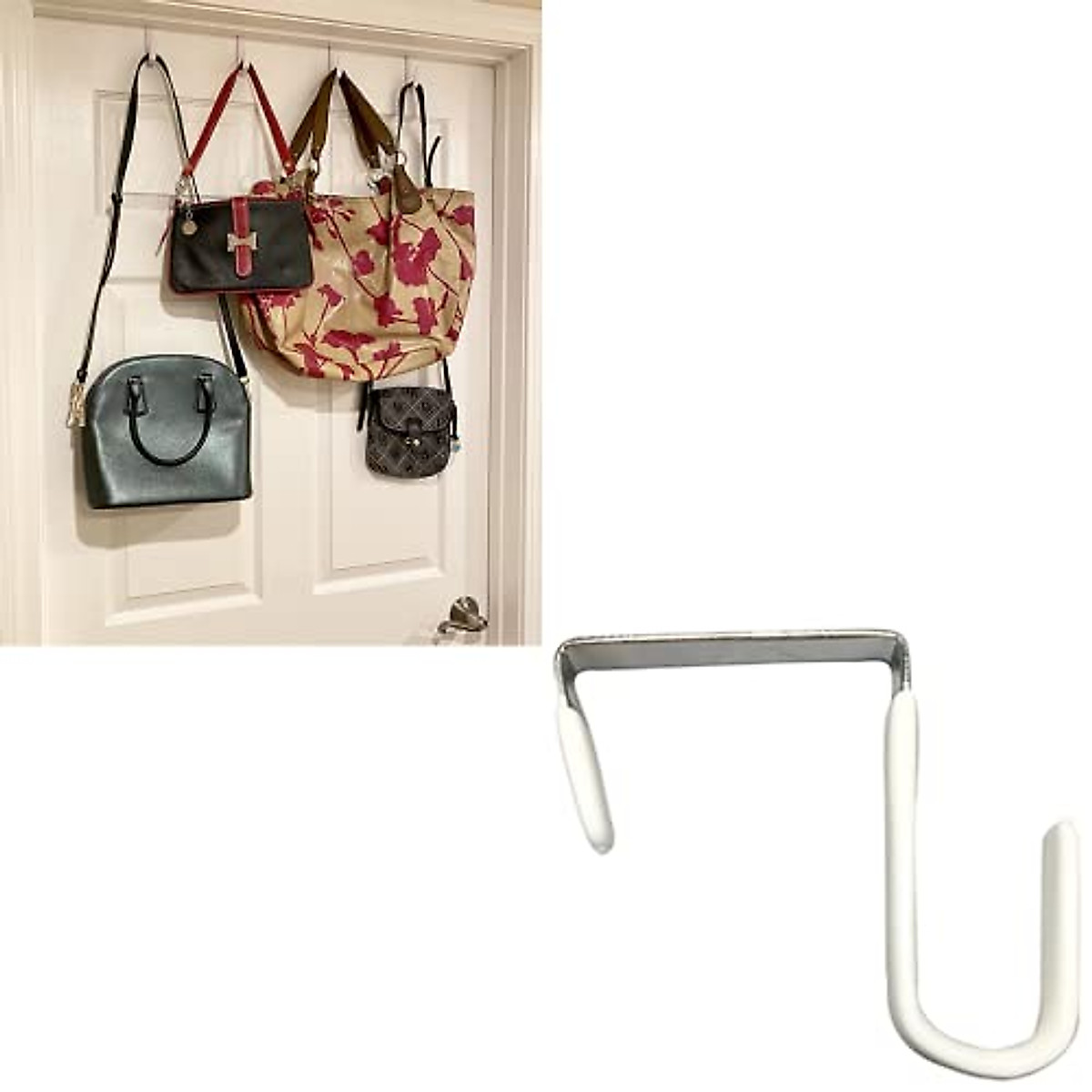 Evelots Over The Door Hooks for Wide Doors, 4 Pack Heavy Duty White Rubber Coated Metal Door Hanger Hook for Hanging Clothes, Towels, Coats, Hats in Bathroom, Bedroom, or Office