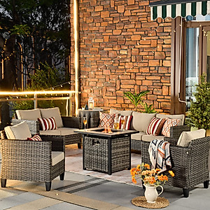 XIZZI 5 Pieces Outdoor Wicker Patio Furniture Set, All-Weather Rattan Conversation Set with Cushions, Ideal for Garden, Patio, or Backyard, Grey Wicker Grey Cushion