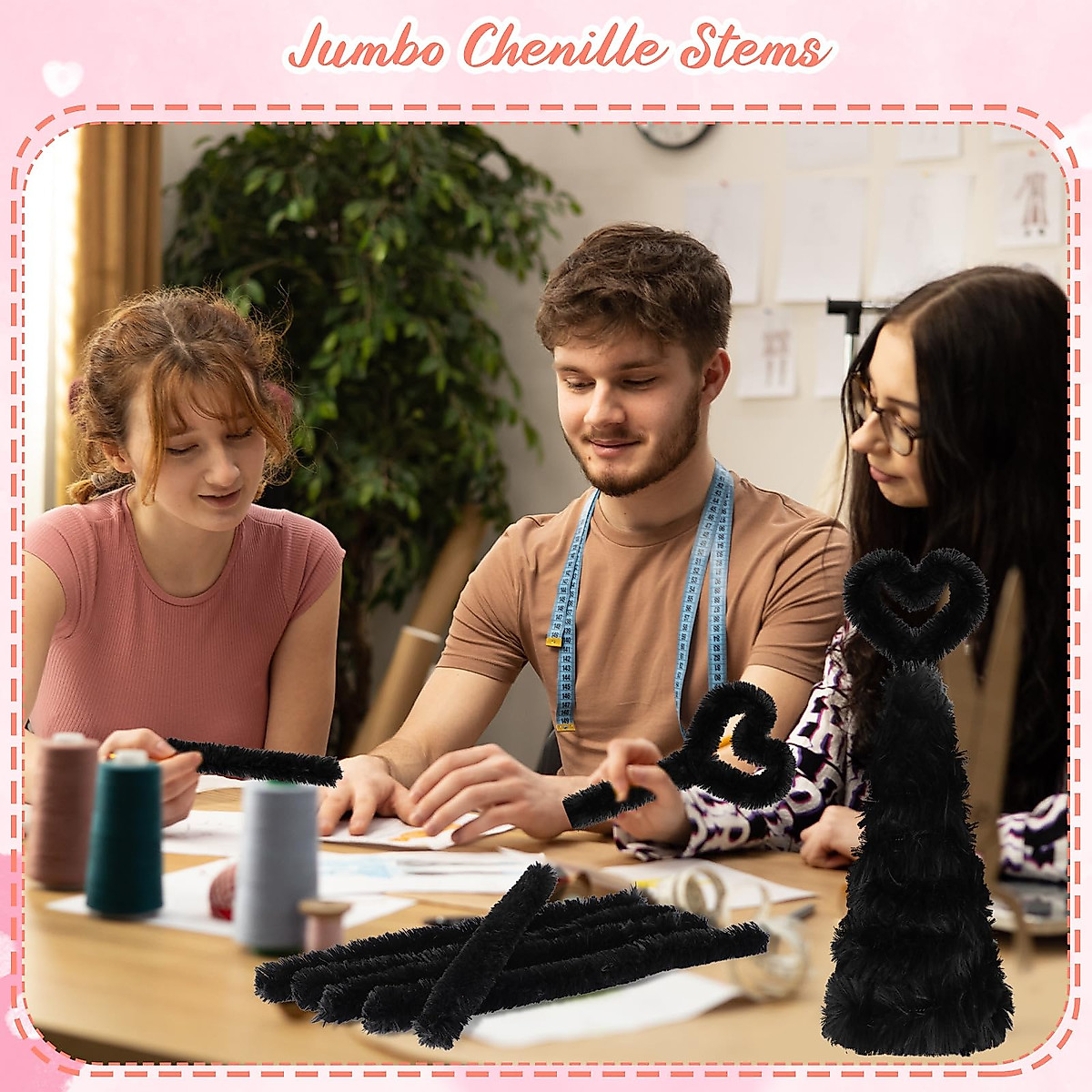 Hotop 30 Pcs Extra Thick Pipe Cleaners 30mm Jumbo Pipe Cleaners Craft Supplies Chenille Stems Pipe Cleaners for Beginners Christmas DIY Art Supplies Decorations(Black)