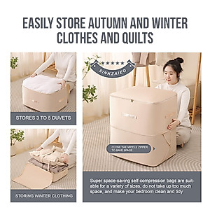SINKZAICO Ultra Space Saving Self Compression Organizer,Packing Cubes,Waterproof And Moisture-Proof,High Capacity,For Blankets Clothes Duvet Comforter（Gray 21.2 * 16.2 * 11.8 In）