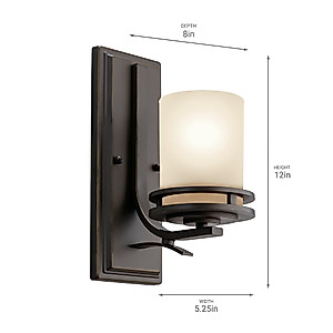 Kichler Hendrik 12" 1 Light Wall Sconce with Light Umber Etched Glass Olde Bronze®