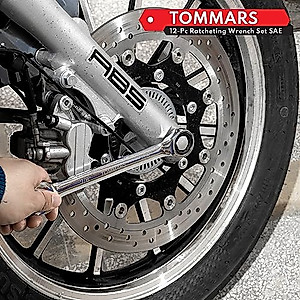 TOMMARS SAE Ratcheting Wrench Set, 1/4" - 7/8", 12-Pc Head Ratchet Combination Combo Socket Wrenches, Cr-V Steel
