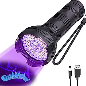 UV Flashlights 51 LED 365-395nm Black Light Flashlite, Rechargeable Blacklight for Pet Urine Detection,Resin Curing,Dry Stains,Bed Bug,Scorpion, Dog/Cat Urine Detector Light Match with Odor Eliminator