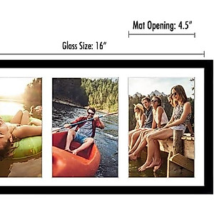 Americanflat 8x16 Collage Picture Frame in Black - Displays Three 5x7 Frame Openings - Engineered Wood Panoramic Picture Frame with Shatter Resistant Glass, Hanging Hardware, and Easel