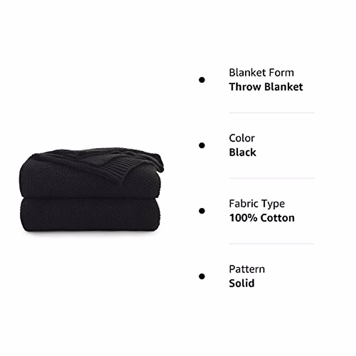 Black Cotton Cable Knit Throw Blanket for Couch Sofa Chair Bed Home Decorative, 3.4 Pounds 60 x 80 Inch Lightweight Woven Throw Blankets with Bonus Laundering Bag