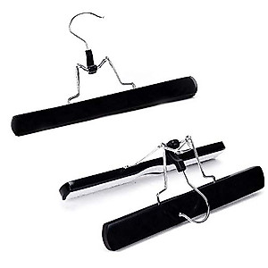 Pack of 5 Wooden Pants Hangers Non Slip Skirt Hangers Wig Hair Extension Hanger with 360° Swivel Hook Clip Hangers (Z- 5 Pack Hangers Black)