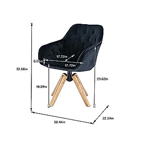 Swivel Accent Chair,Dining Chair No Wheels with Solid Wood Legs,Upholstered Button Tufted Desk Chair,Modern Home Office Chair for Living Room Bedroom Small Space,Weight Capacity 300 LBS,Black