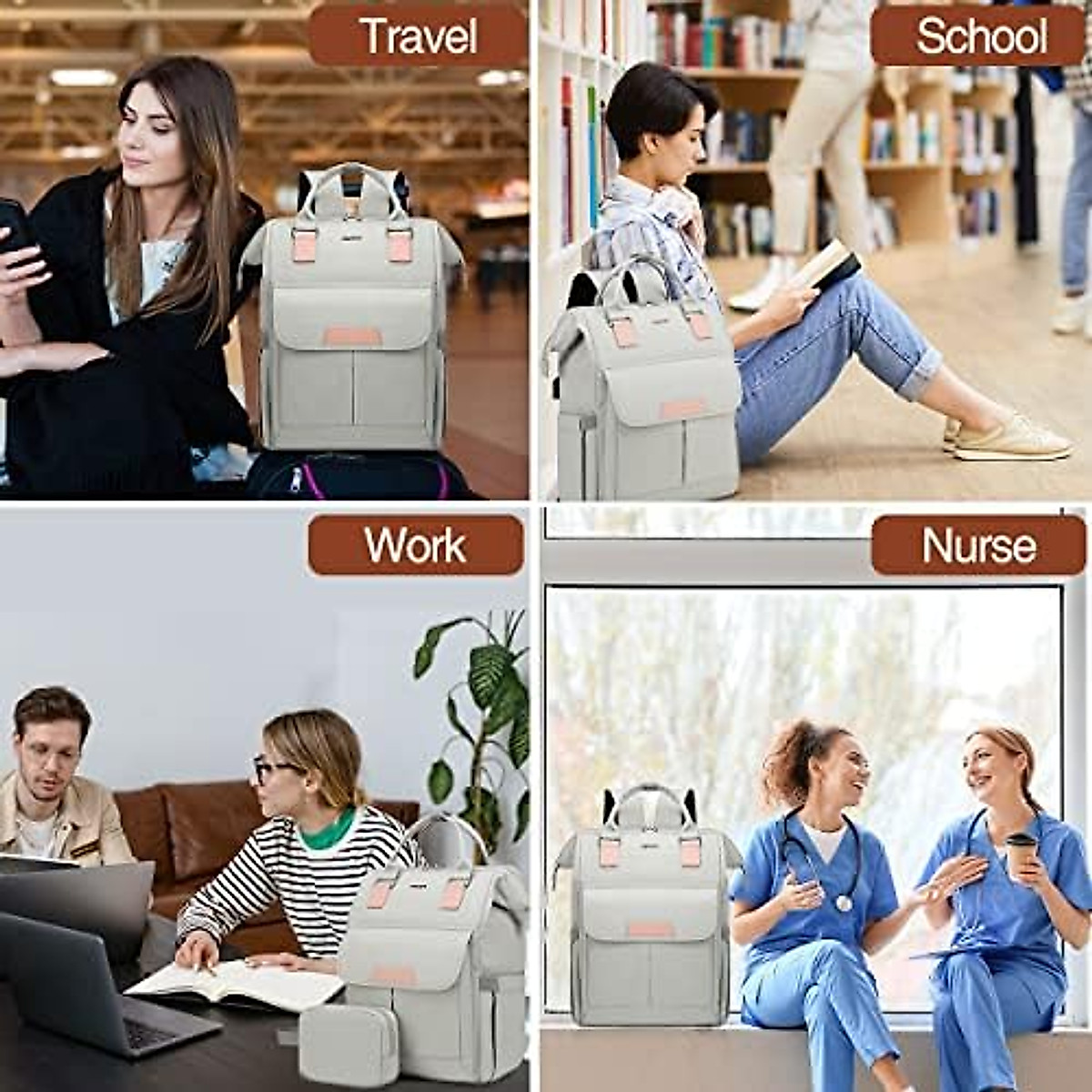 BAGSWAN Women Computer Backpack Nurse Bags: 15.6 Inch laptop Travel Work Bag Professional Waterproof Teacher SchoolBag with USB Port for Business College Backpack Carry on Bookbag for Women Gift(GREY)