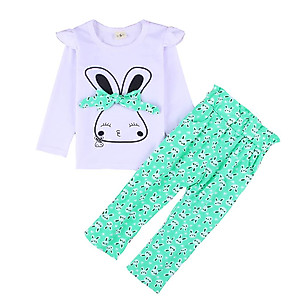 CM C&M WODRO Toddler Kids Baby Girls Easter Outfits Long Sleeve T-Shirt Tops Pants Bunny Clothing Sets (Green, 18-24 Months)