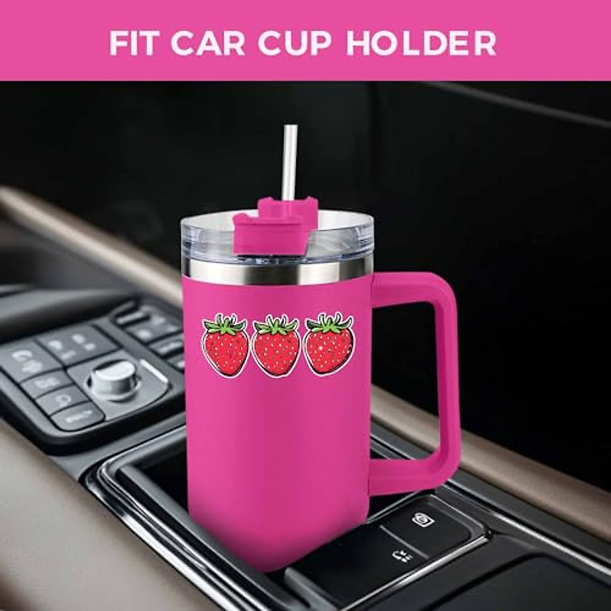 40 ounce insulated cup with handle, double-layer vacuum stainless steel material, equipped with straw, can keep warm or maintain cold drinks Fruit Strawberry Bright pink