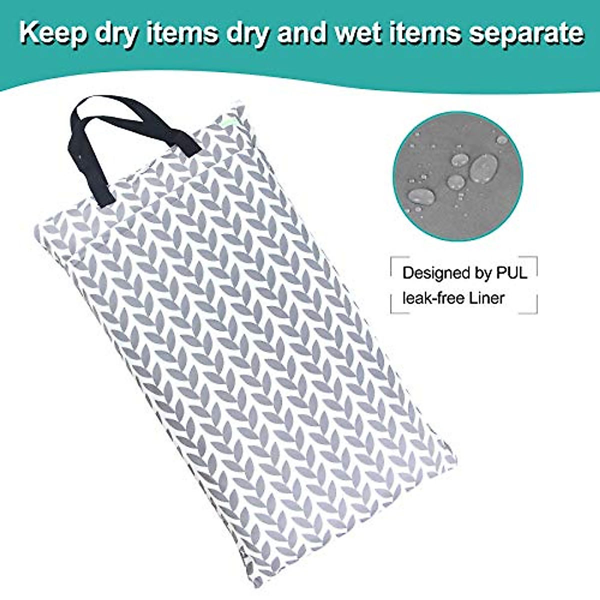 wegreeco Reusable Hanging Wet Dry Cloth Diaper Bag (2 Pack, Grey Leaf, Grey)