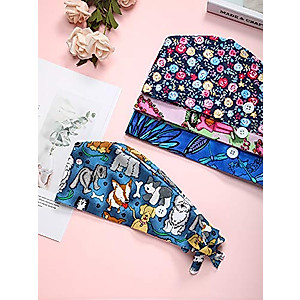 8 Pieces Working Caps with Button Tie Back Hats with Sweatband for Women Men (Animal Style)