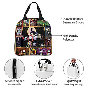 NIKROAD Nightmare Cartoon Before Christmas Tote Lunch Bag Novelty Printing Insulated Lunch Bag Cooler Bag Reusable Fashion Bento Bags