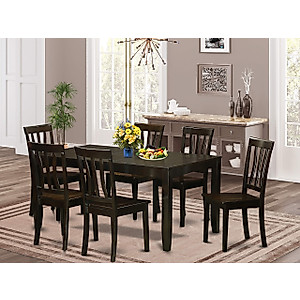 East West Furniture LYAN7-CAP-W Lynfield 7 Piece Kitchen Set Consist of a Rectangle Table with Butterfly Leaf and 6 Dining Room Chairs, 36x66 Inch, Cappuccino