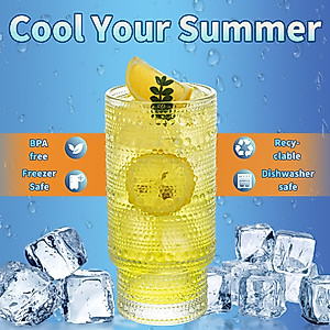 KEMORELA Elegant Highball Glassware Set - 16oz XL Glasses - Mixed Drinks, Iced Coffee, Beer, Juice, Water - Hobnail, Beaded Designs - Set of 4 | Stylish Collection for Any Occasion