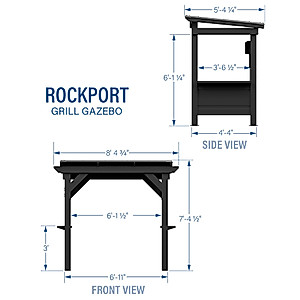 Backyard Discovery Rockport 8' x 6' Galvanized Steel BBQ Grill Gazebo Pavilion with Hardtop Steel Roof, Bar Tops, Powerport, Snow Load Support, Wind Resistance, Cook Station for Outdoor Patio or Deck