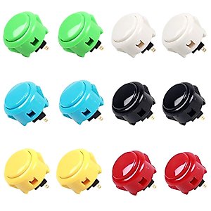 Sanwa 12 pcs OBSF-30 Original Push Button 30mm - for Arcade Jamma Video Game & Arcade Joystick Games Console (Color) - (Each Color of 2 Pcs) Use for Arcade Game Machine Cabinet S@NWA