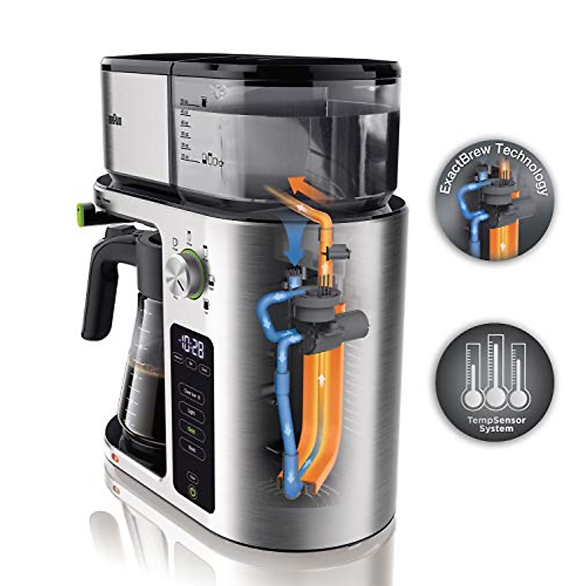 Braun MultiServe Coffee Machine 7 Programmable Brew Sizes / 3 Strengths + Iced Coffee, Glass Carafe (10-Cup), Stainless Steel, KF9070S