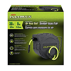 Flexzilla Retractable Enclosed Plastic Air Hose Reel, 3/8 in. x 30 ft, Heavy Duty, Lightweight, Hybrid, ZillaGreen - L8232FZ