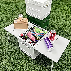 GOVNPJ Camping Storage Box, Foldable Picnic Storage Crate Stackable Plastic Table Storage Box Container, Collapsible Storage Bins with Lids for Camping Car Storage, Yard, Tent(Grey)