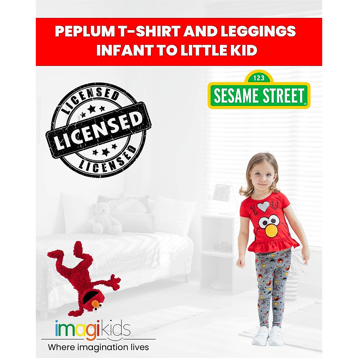 Sesame Street Elmo Big Bird Cookie Monster Toddler Girls T-Shirt and Leggings Outfit Set Red 2T